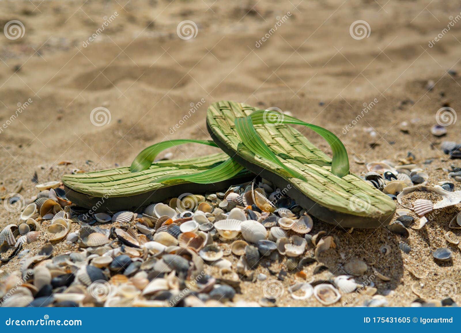 Pair, Two of Men`s Beach Slippers on the Sand Stock Image - Image of ...