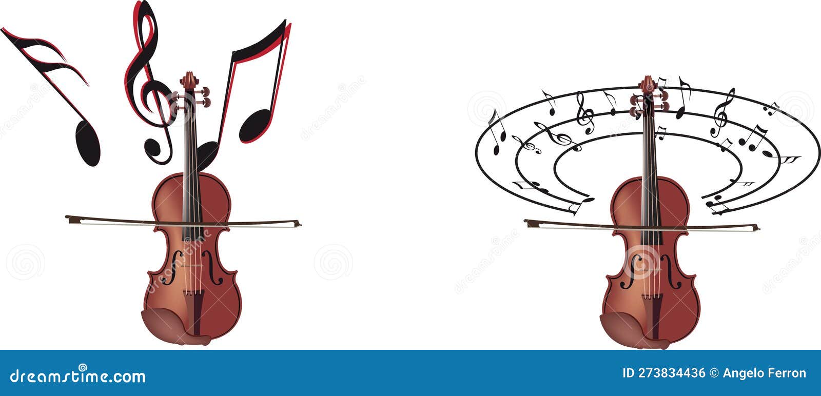 Pair of Violins with Musical Notes- Stock Vector - Illustration of ...