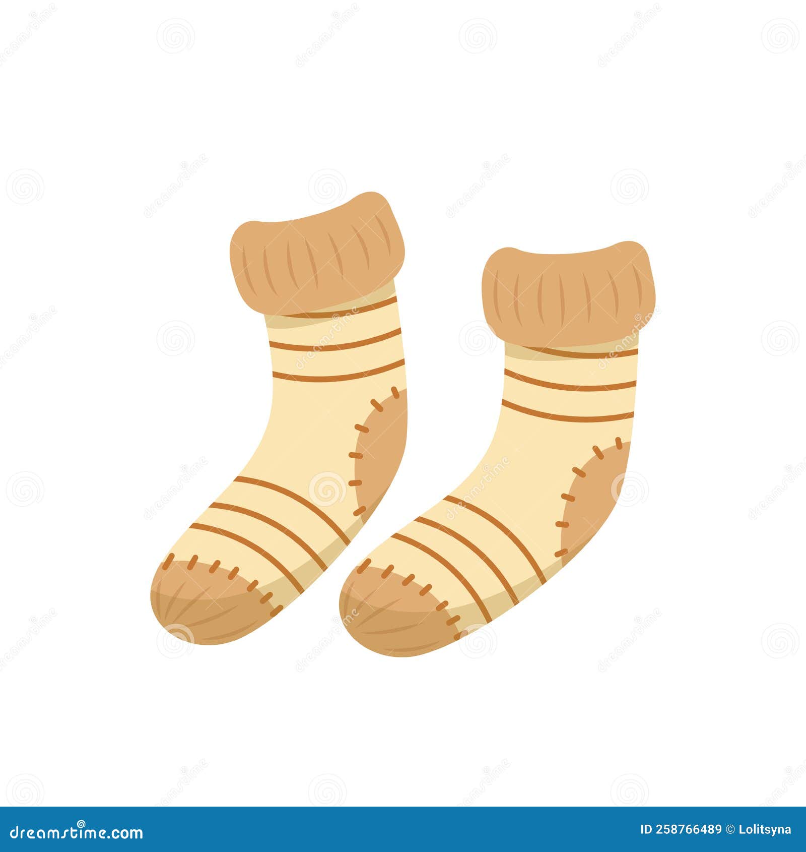Pair of Warm Socks. Cozy Brown Socks. Flat, Cartoon, Vector Stock ...