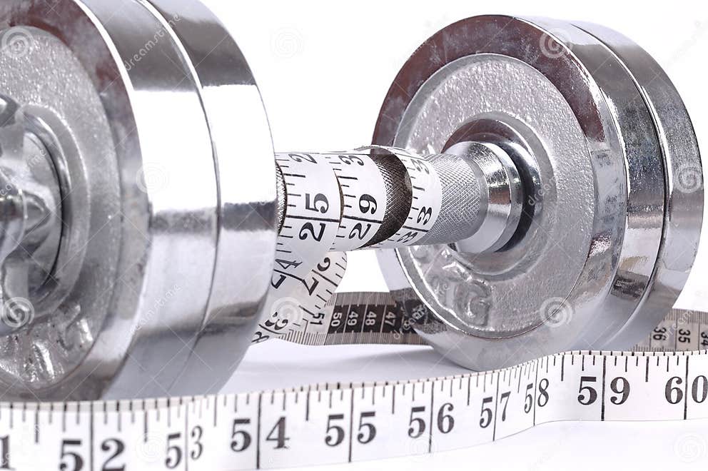 Pair of Weights with Measuring Tape Stock Photo - Image of iron ...