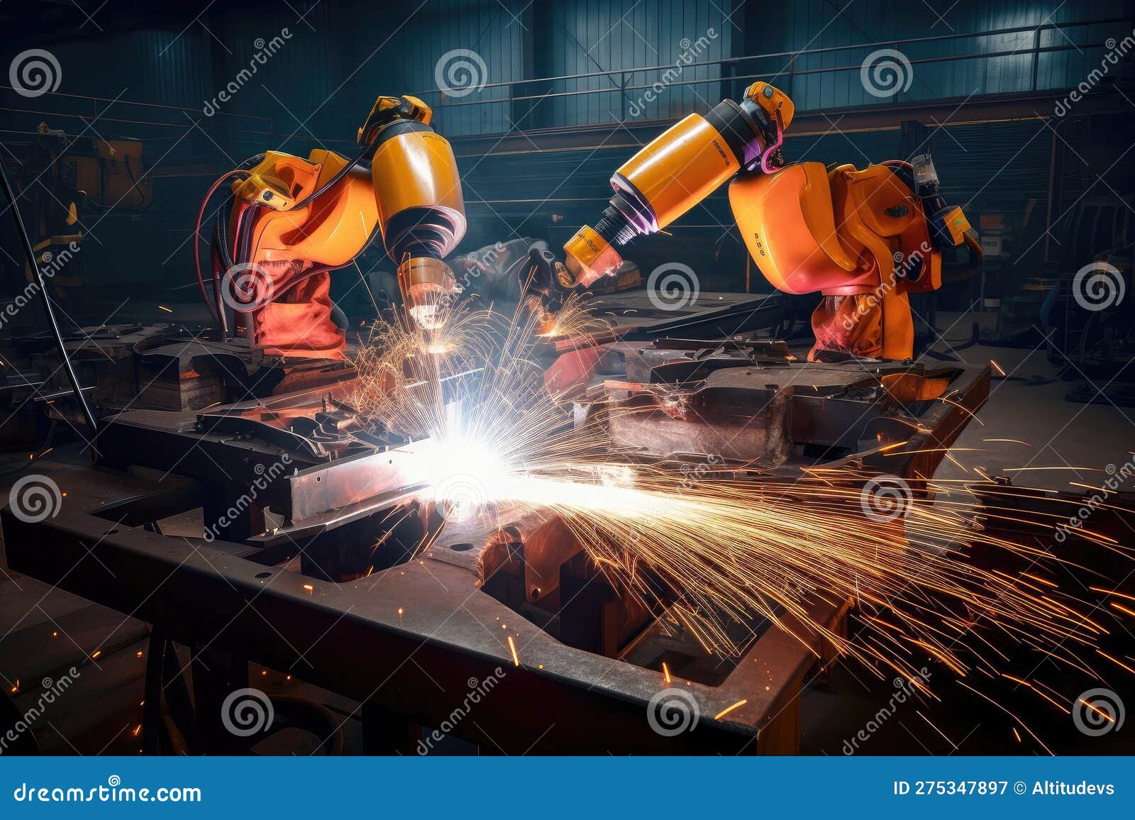 Pair of Welding Robots Working in Tandem, Performing Complex Welds on ...