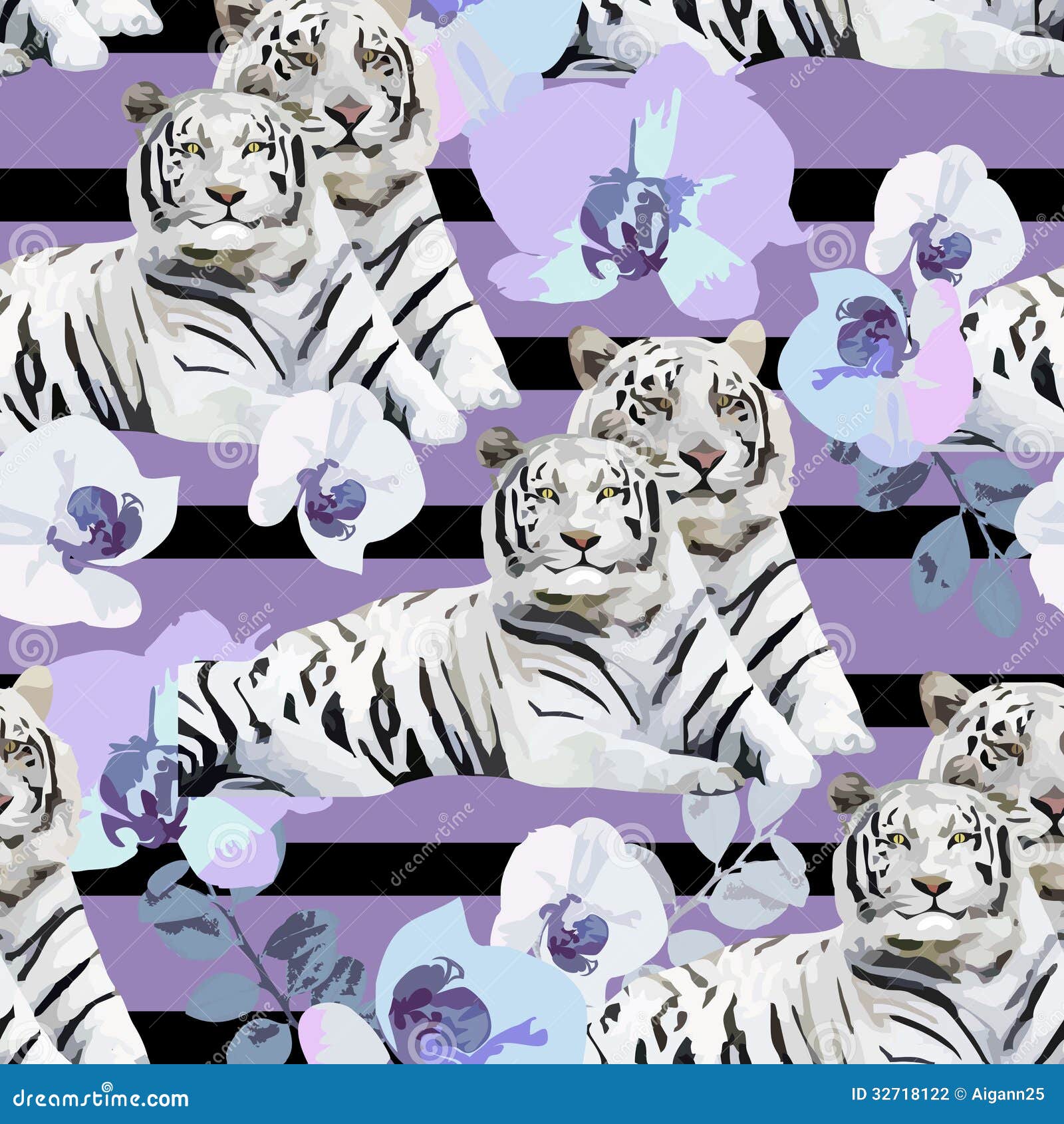 A Pair of White Tigers and Flowers Stock Vector - Illustration of ...