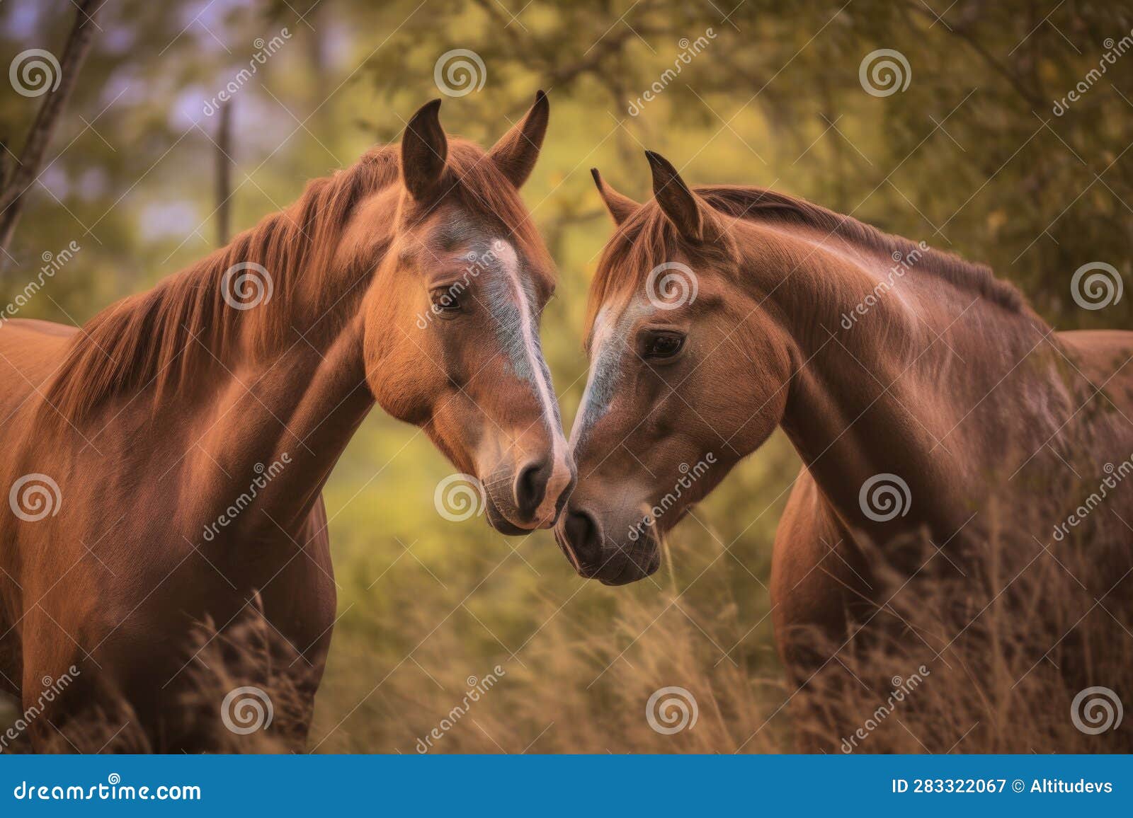 A Pair of Wild Horses Nuzzling Each Other in a Tender Moment Stock ...