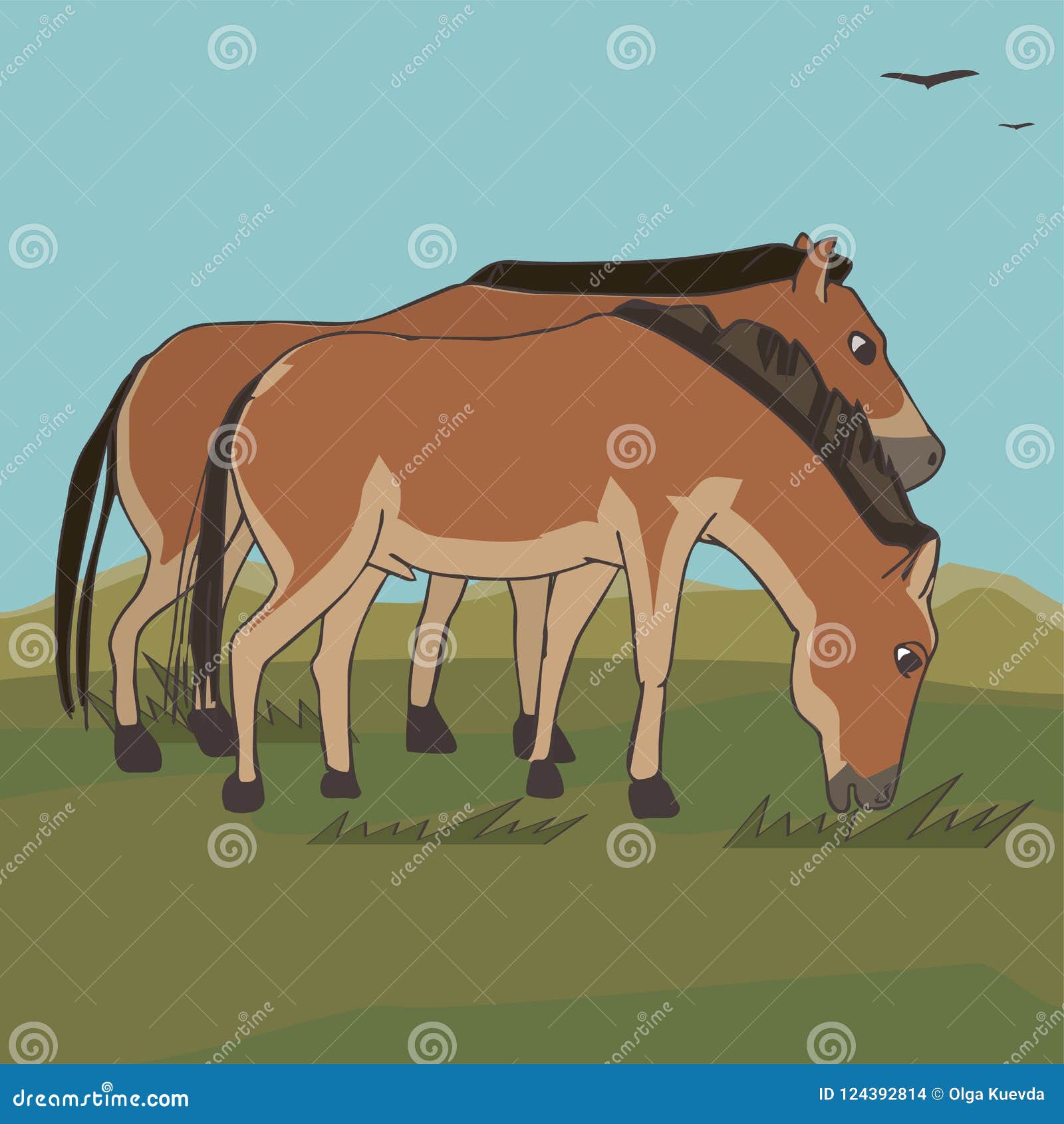 Wild horses vector cartoon stock vector. Illustration of feed - 124392814