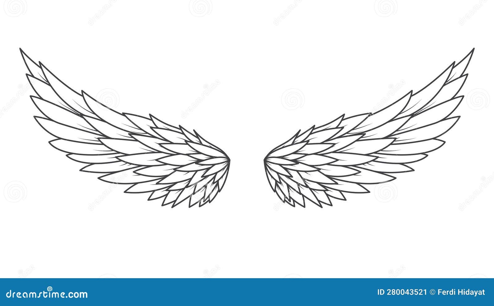 Pair of Wings in Line Art Design Stock Vector - Illustration of feather ...