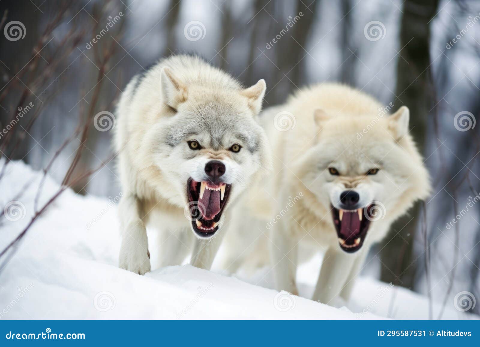 Pair of Wolves Growling Over Territory Mark Stock Image - Image of ...