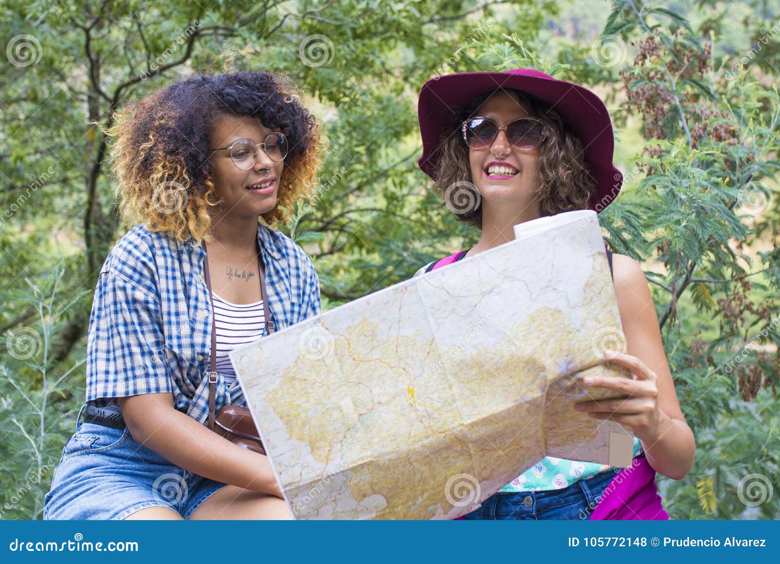 Girls reading map stock photo. Image of outdoor, smile - 105772148