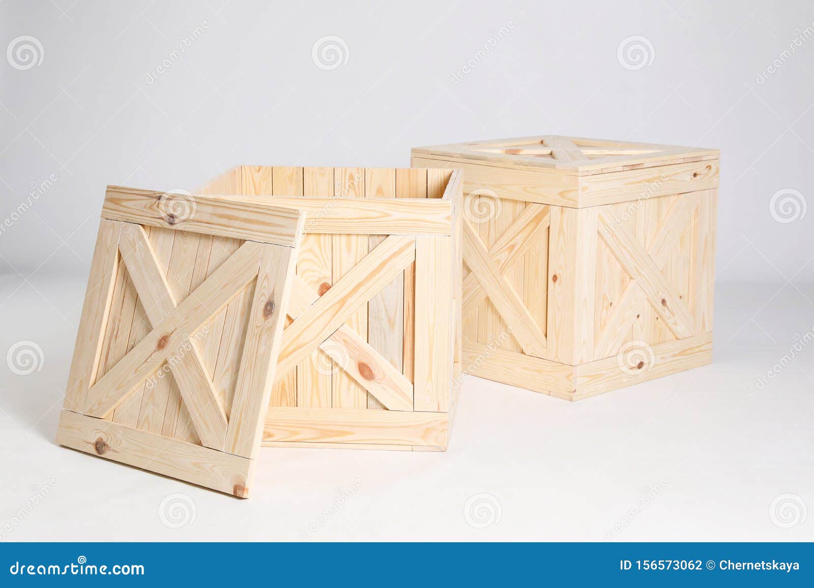 Pair of Wooden Crates on Grey Stock Photo - Image of crates, plank ...