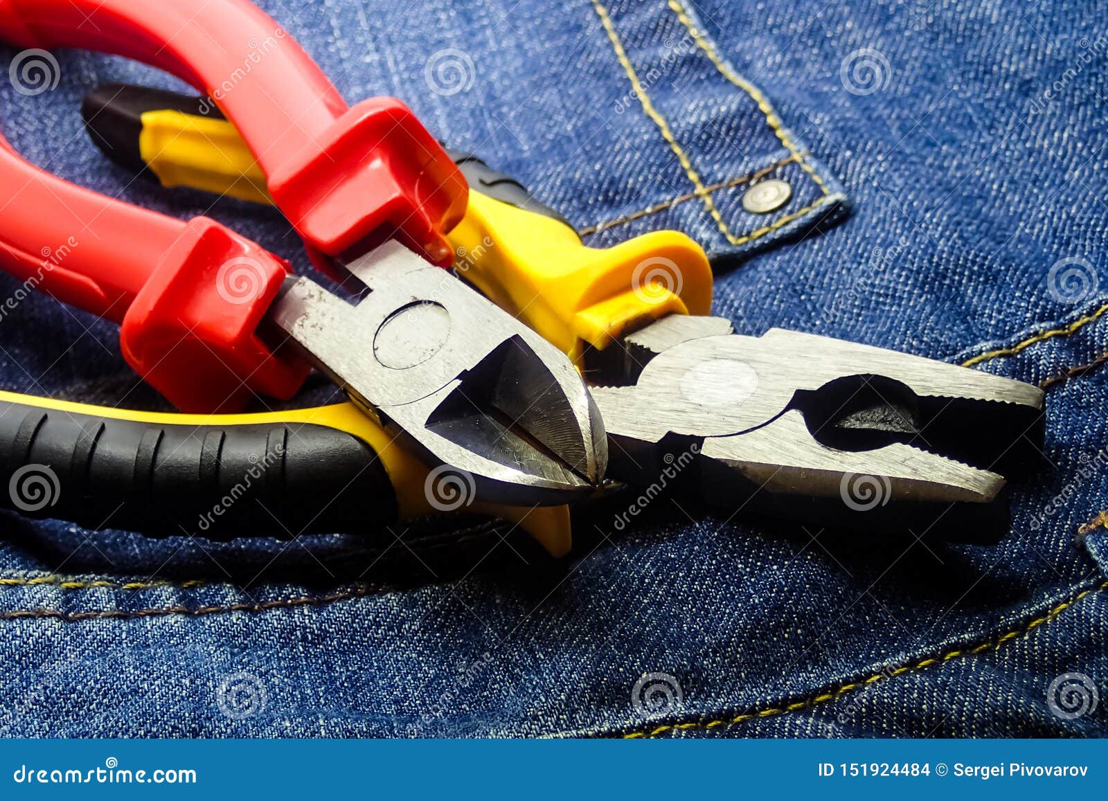 Pair Working Tools Nippers on Working Clothes Denim Overalls Design ...
