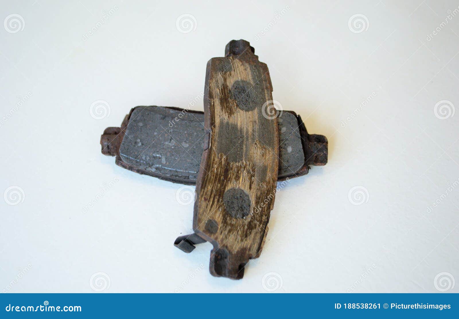 Pair of Worn Out Ruined Disc Brake Pads Stock Image - Image of brakepad ...