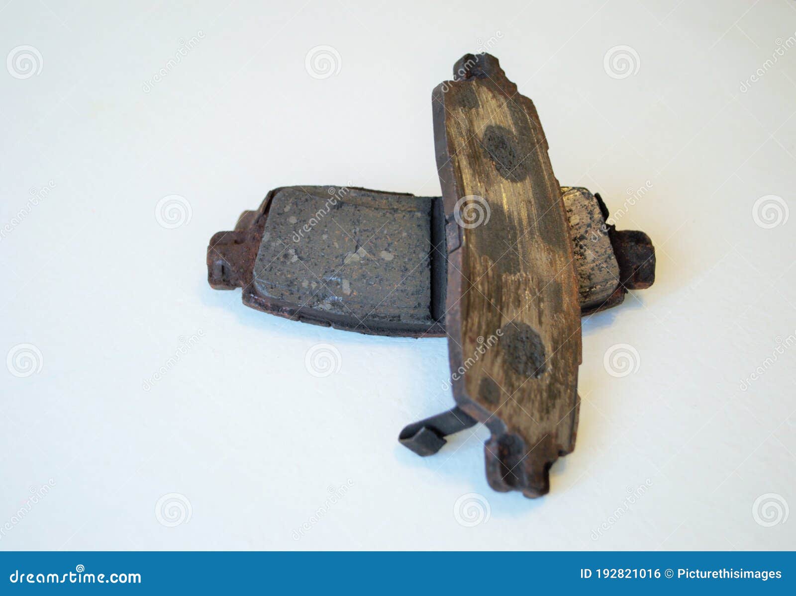 Pair of Worn Out Ruined Disc Brake Pads Stock Photo - Image of steel ...