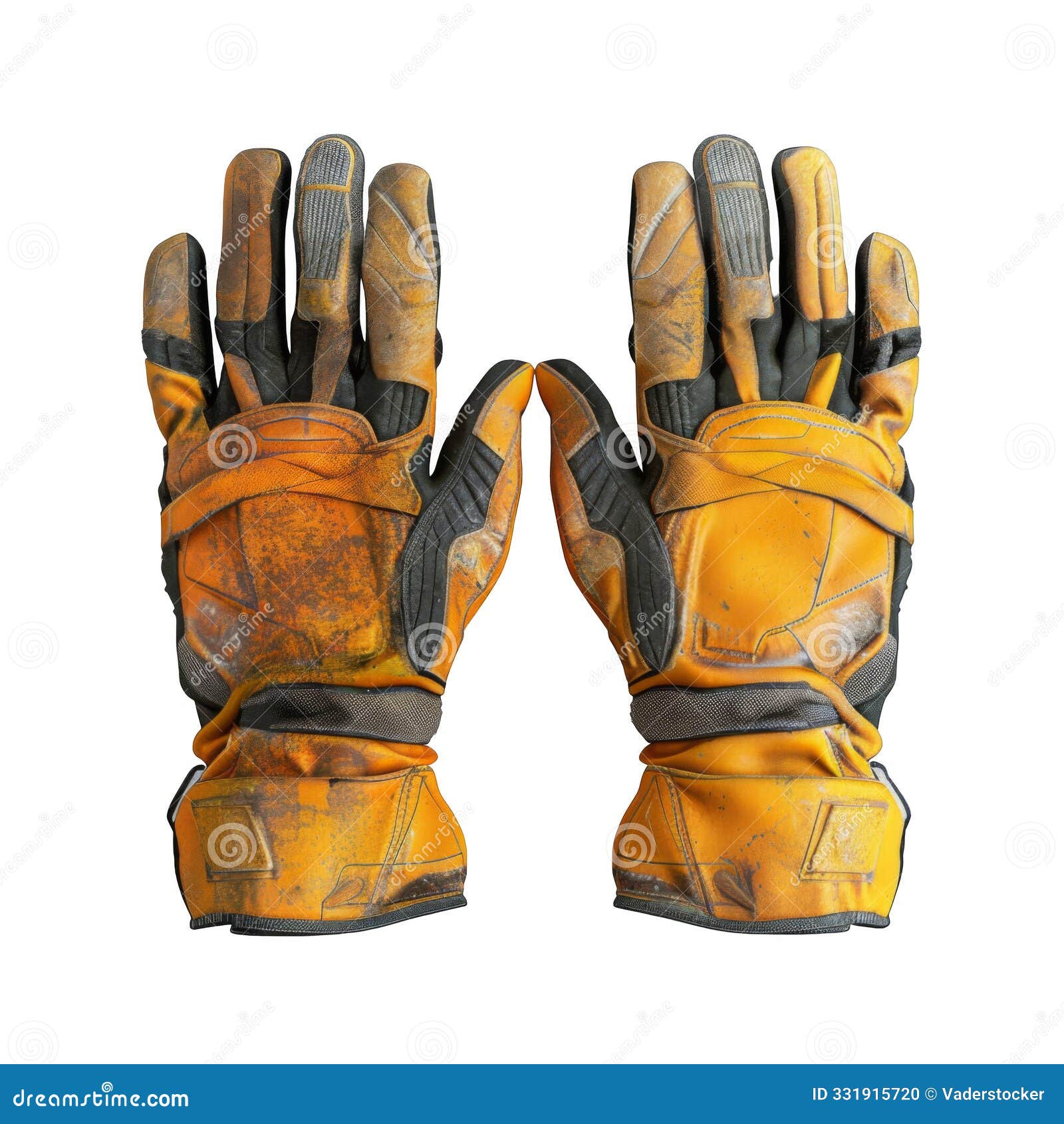 Pair of Worn Yellow and Black Motorcycle Gloves Stock Illustration ...