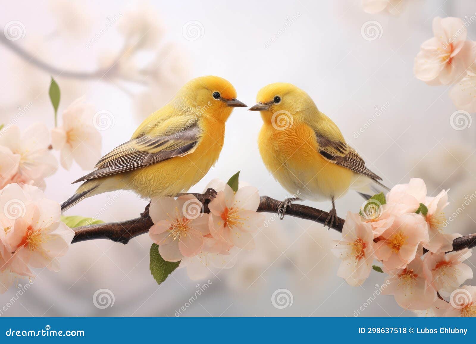 Pair of Yellow Birds in Spring Nature Stock Illustration - Illustration ...