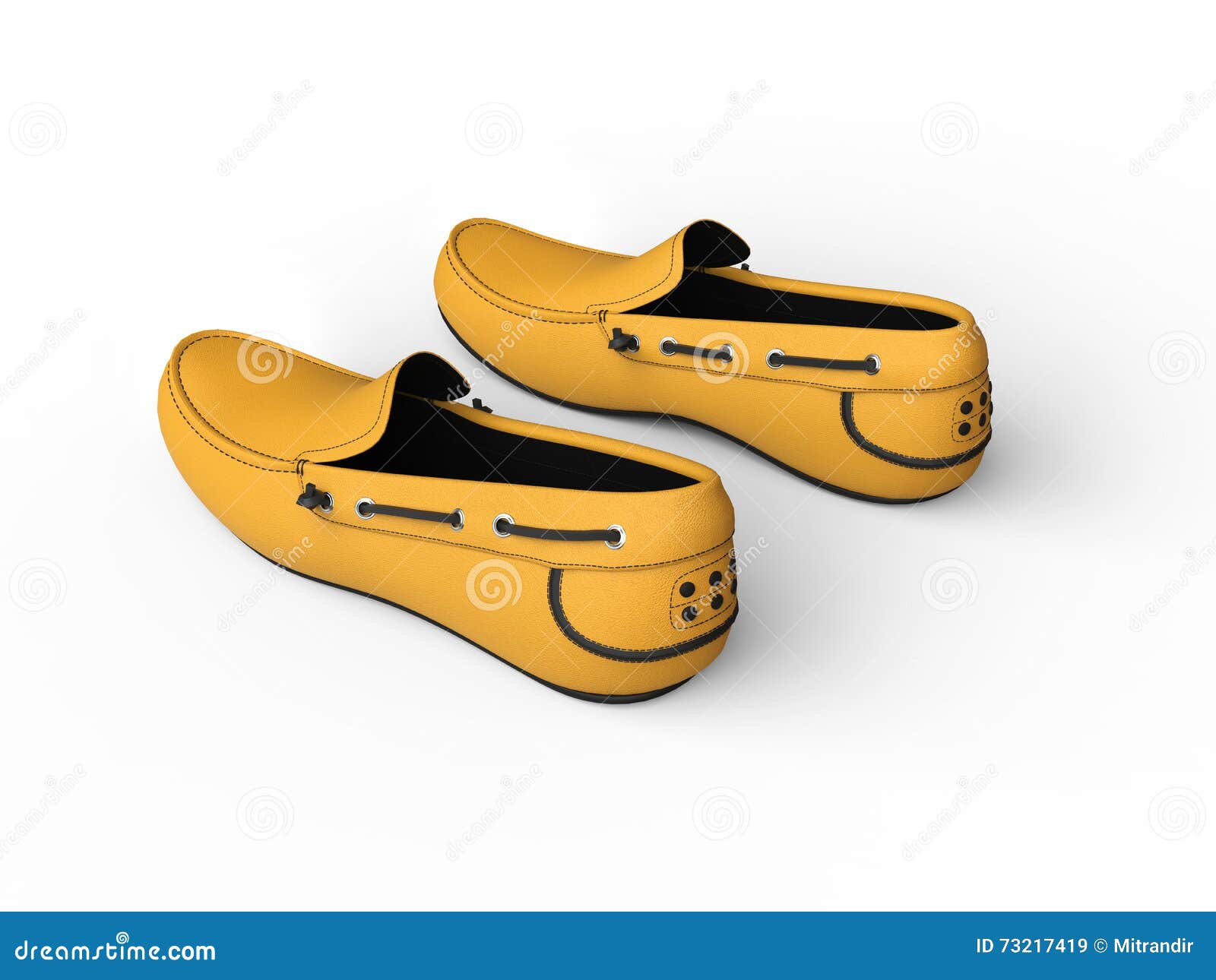 Pair of Yellow Loafers with Black Stitching - Top Back View Stock Image ...
