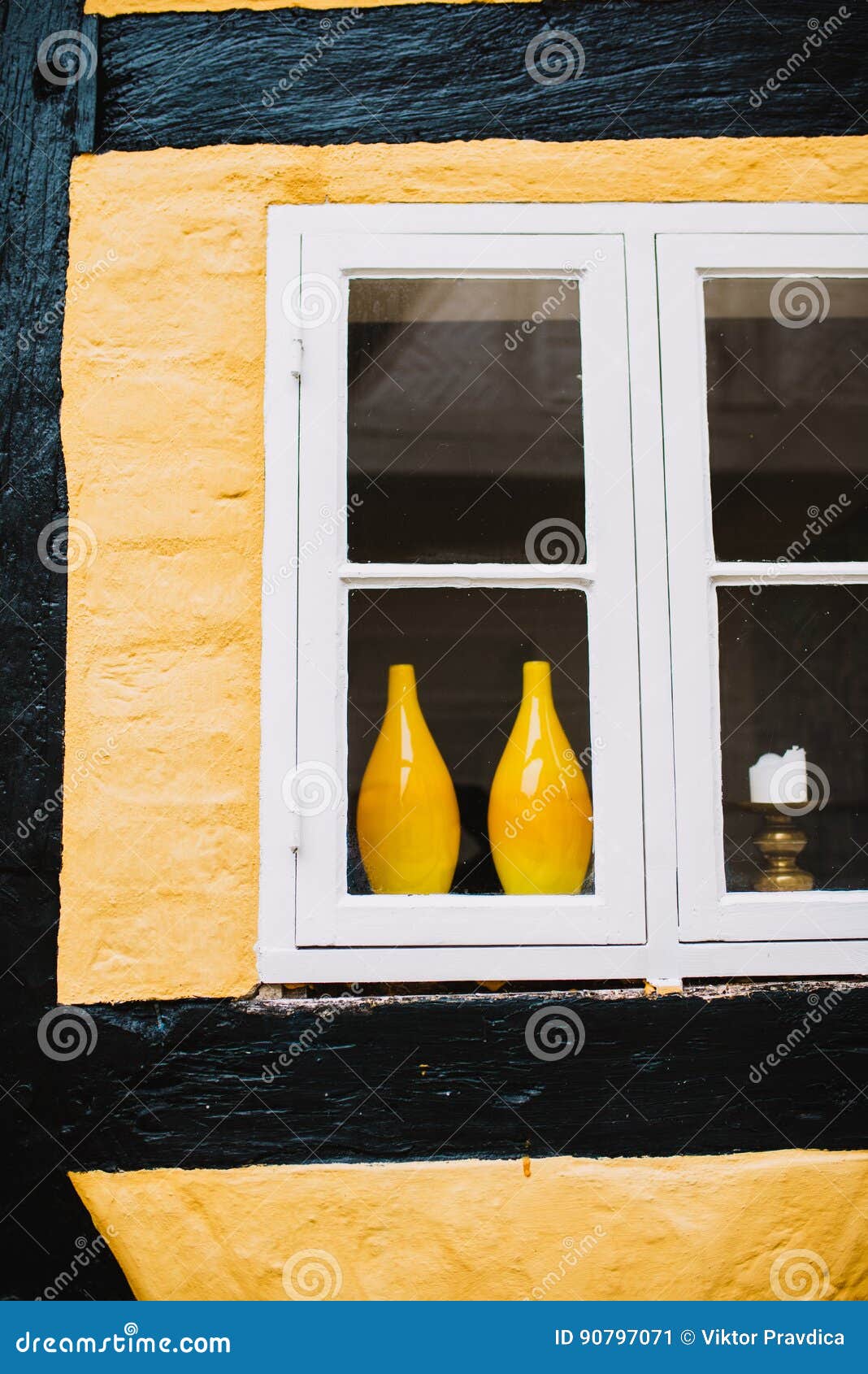 Pair of Yellow Vases in Window Stock Image - Image of entrance ...