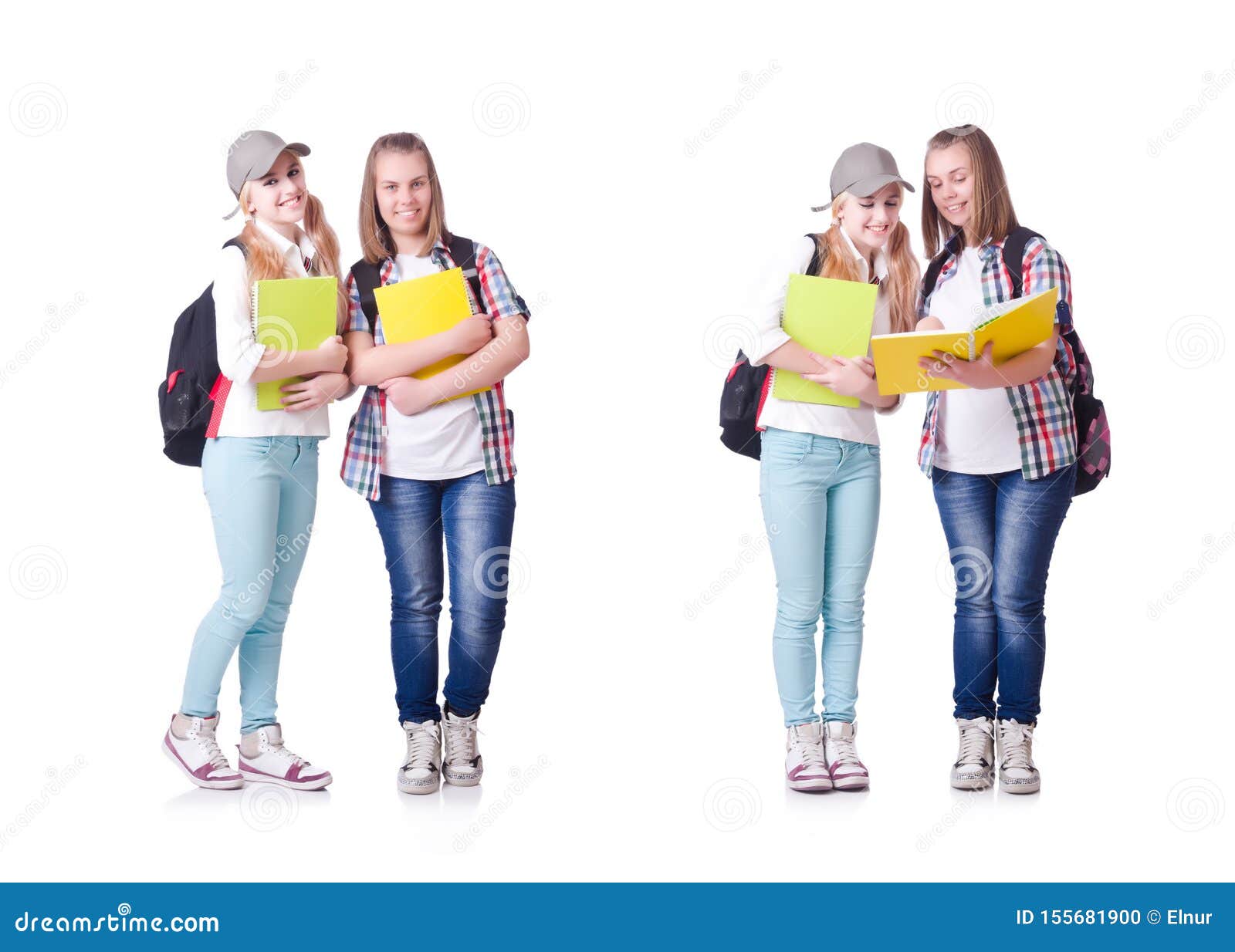 Pair of Young Students on White Stock Photo - Image of books, cheerful ...