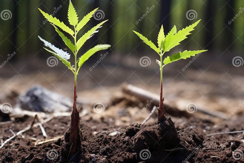 A Pair of Young Tree Saplings of the Same Species Next To Each Other ...