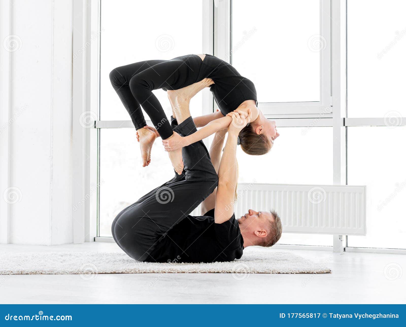 Paired gymnastic exercises stock image. Image of bare - 177565817