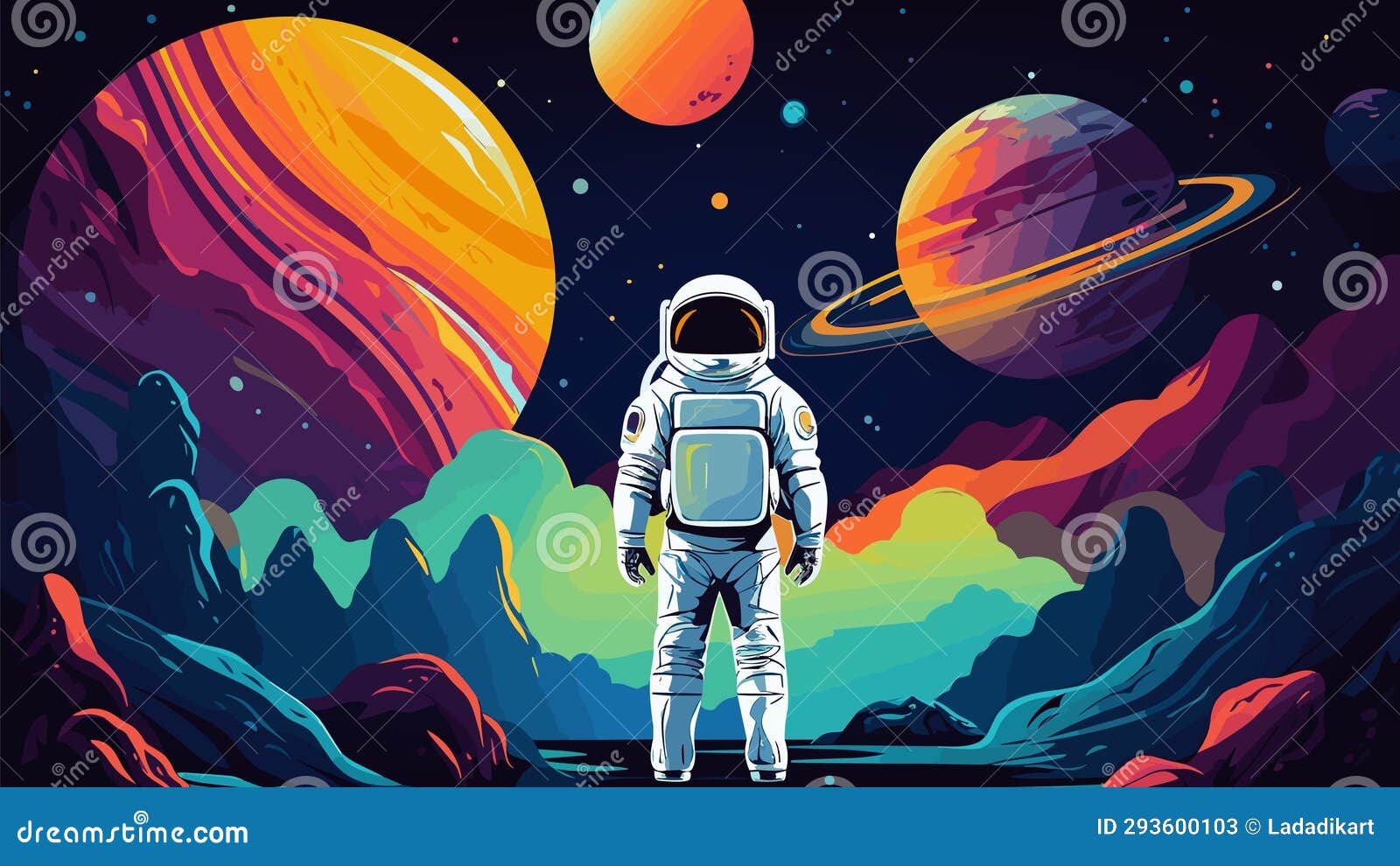 Paisaje De Aventuras Espaciales Astronautas En El Planeta En Un
