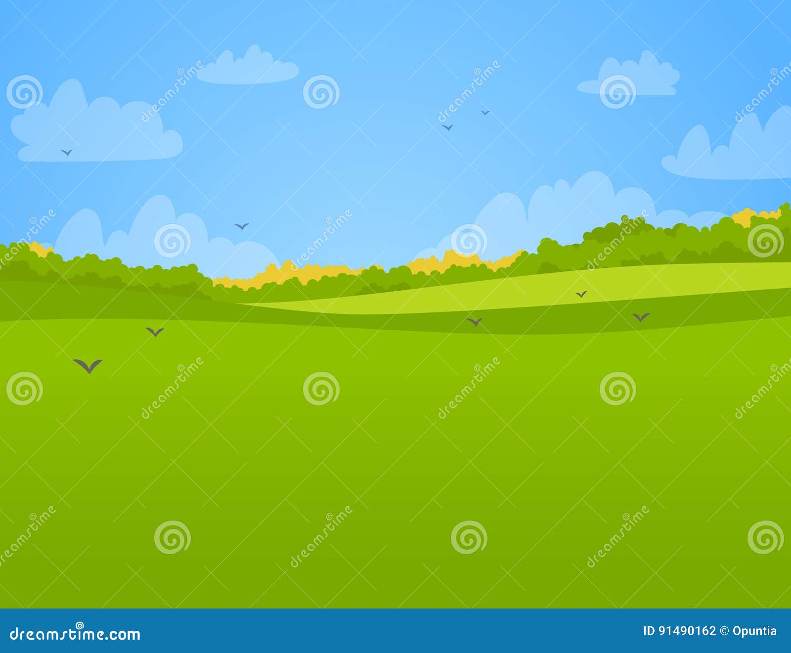 Paisaje del vector stock de ilustración. Ilustración de prado - 91490162