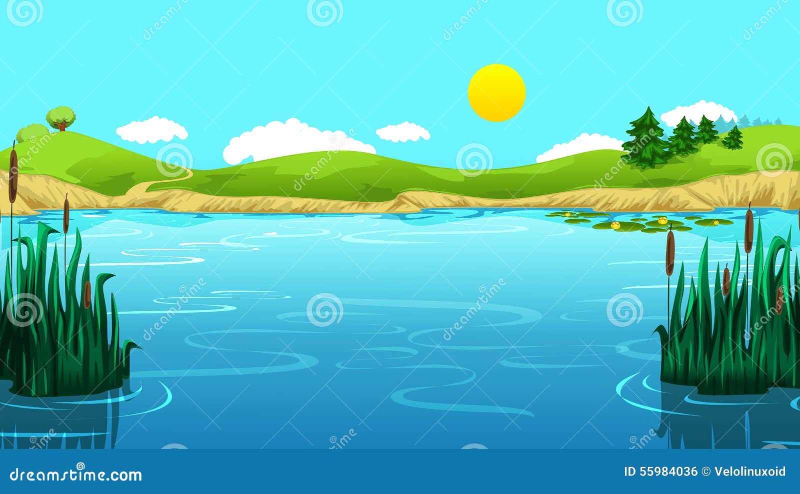 Paisaje Hermoso Del Lago Draw Stock de ilustración - Ilustración de ...