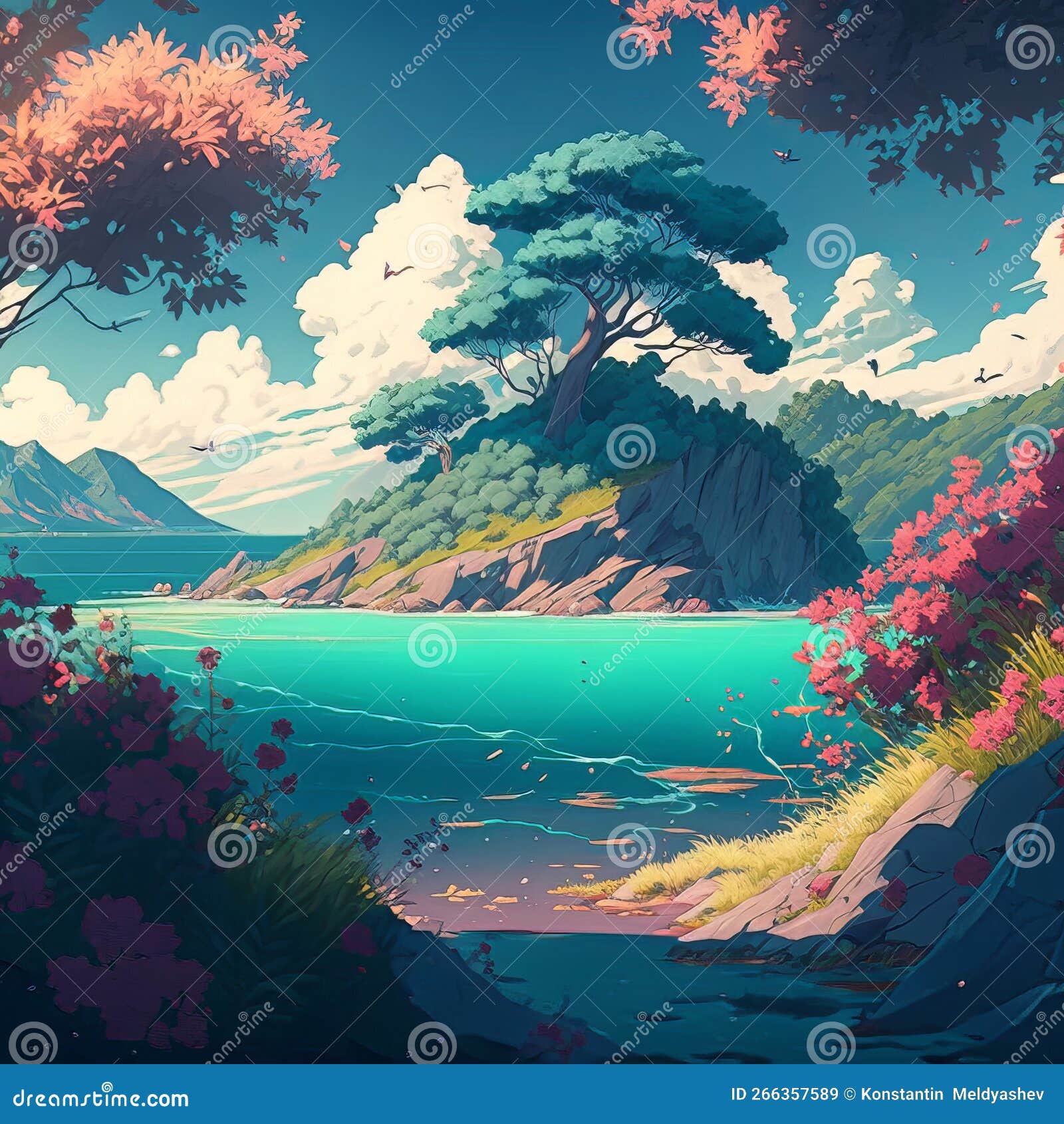 Paisaje Natural En Estilo Animado Stock de ilustración - Ilustración de ...