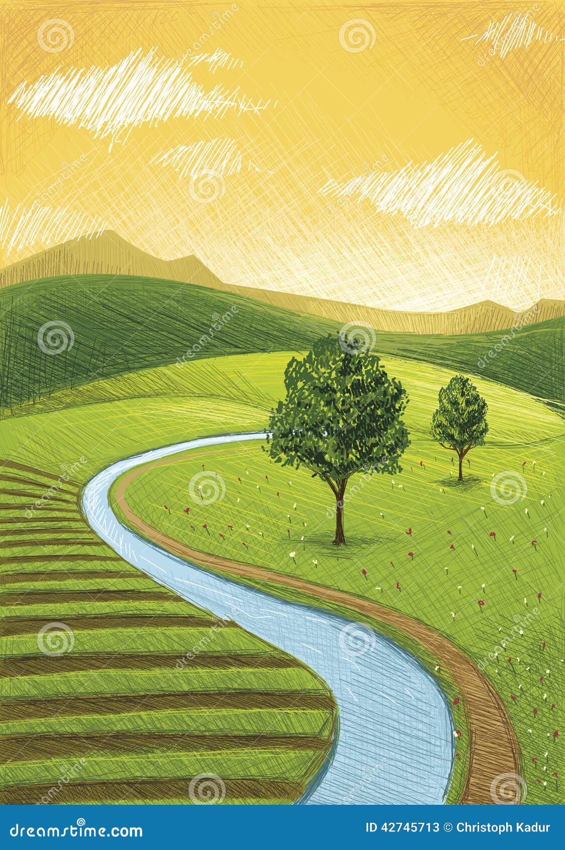 Paisaje Simple Con Los árboles Imagen de archivo - Imagen de hogares ...