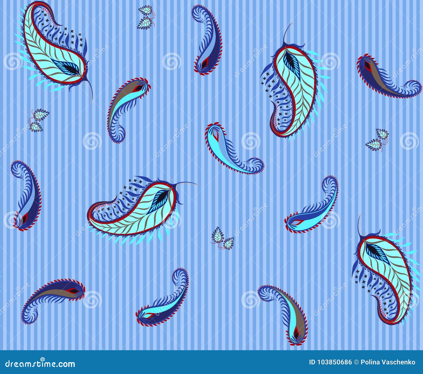 Paisley Blue Colored on Stripes Background Stock Vector - Illustration ...