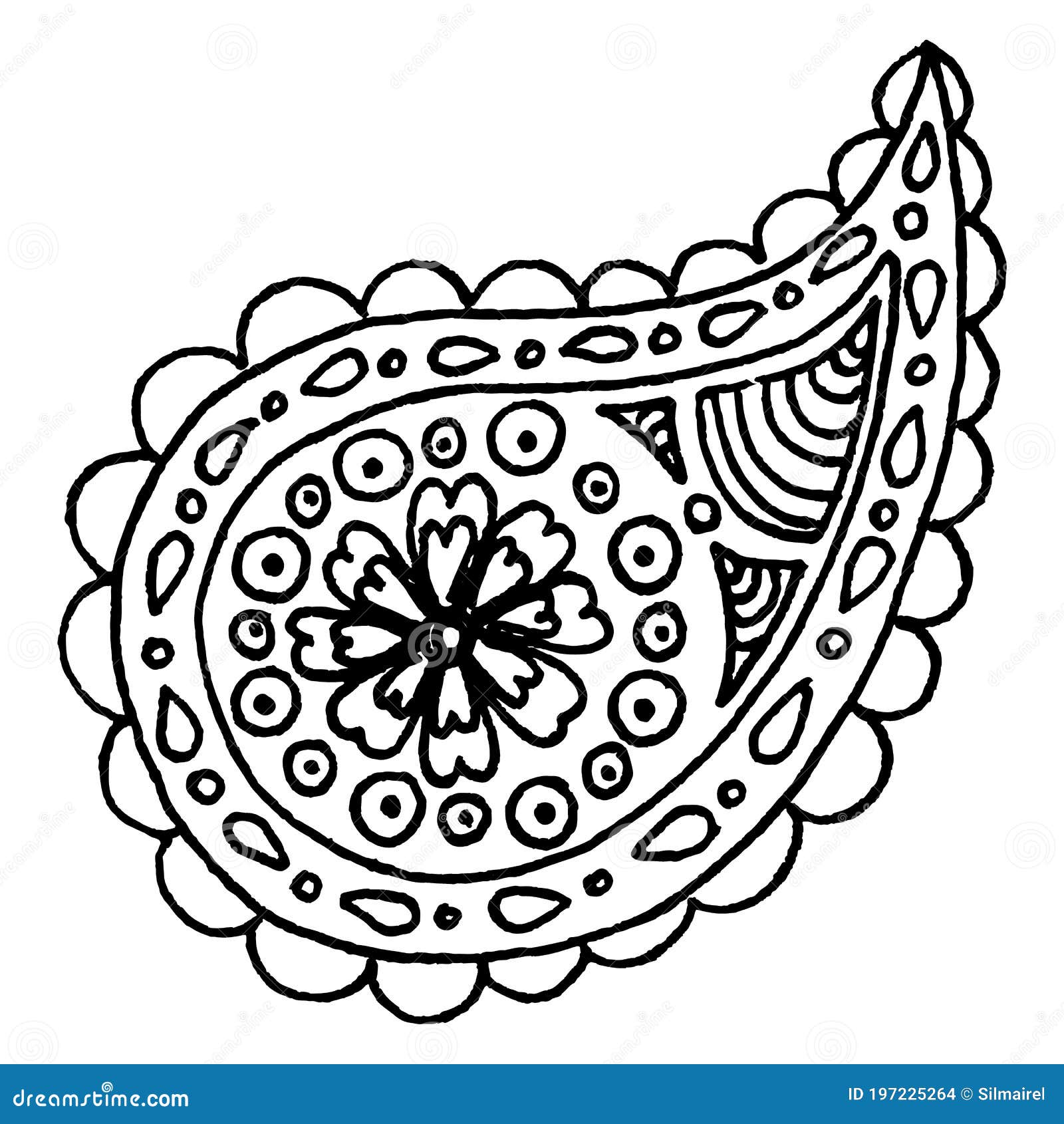 Paisley Buta Hand Drawn Monochrome Pattern Doodle Vector Art