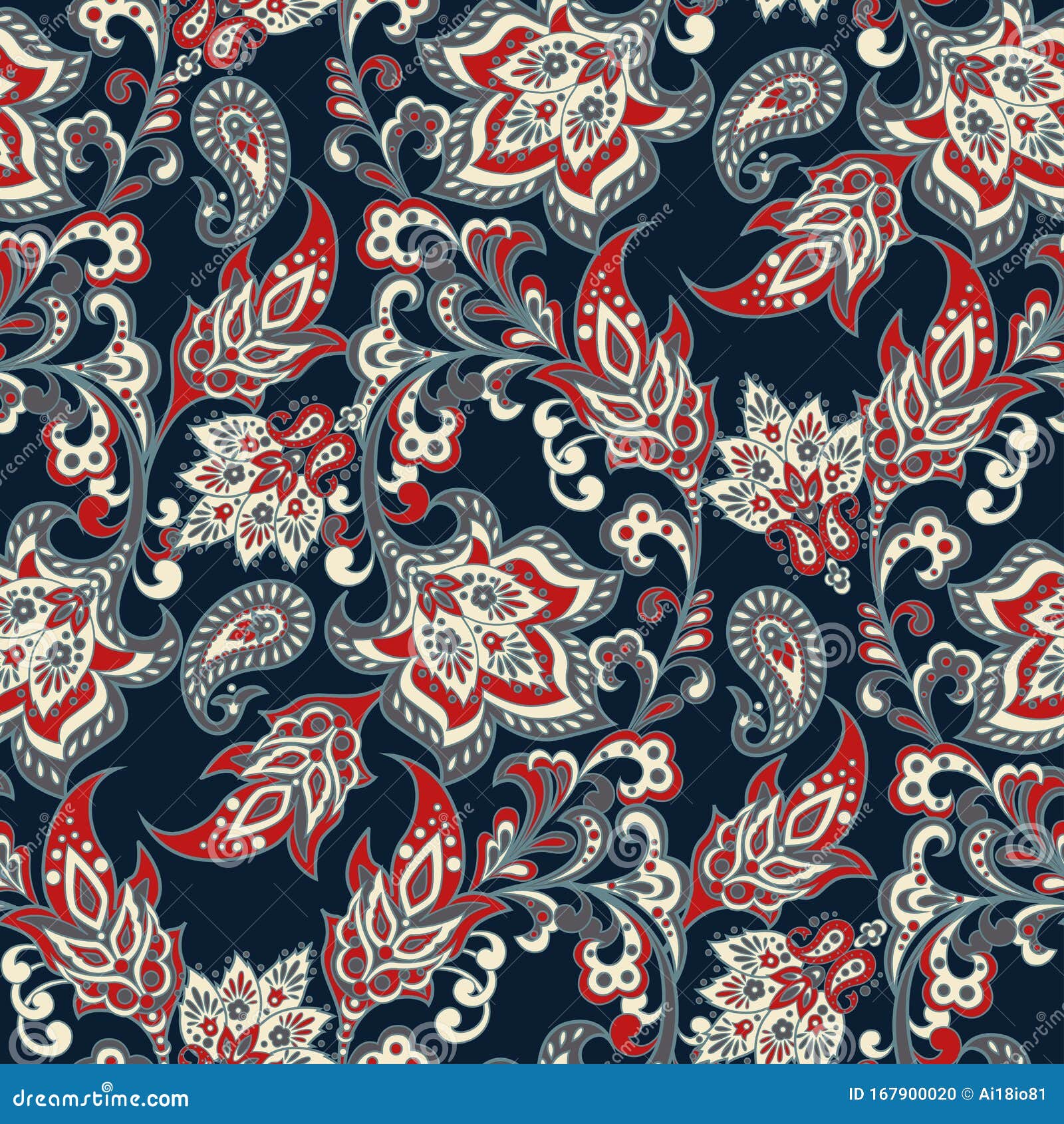Paisley Floral Oriental Ethnic Pattern Seamless Vector Ornament