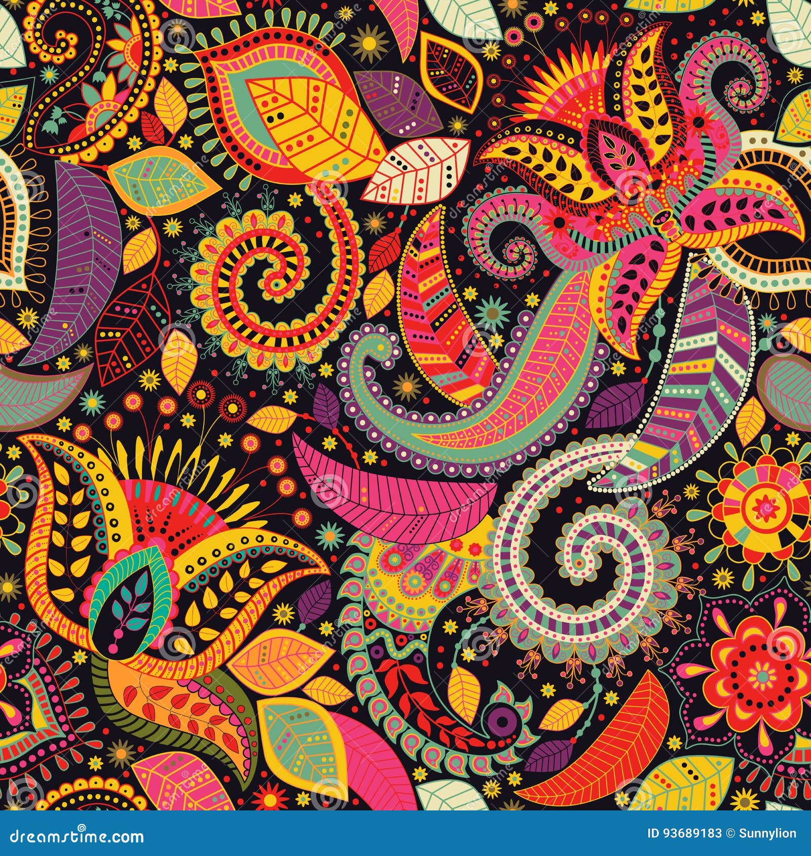 Paisley Floral Seamless Pattern Indian Ornament Vector Decorative