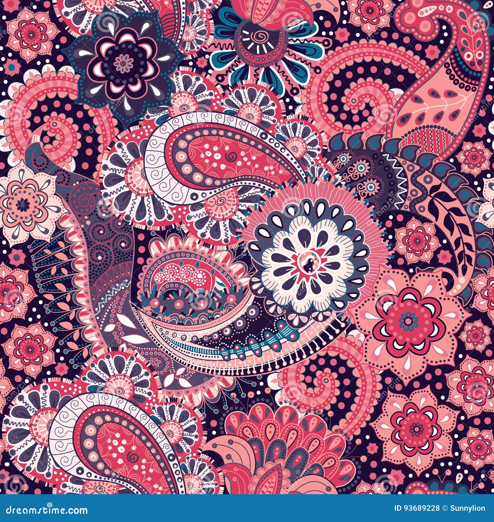 Paisley Floral Seamless Pattern Indian Ornament Vector Decorative
