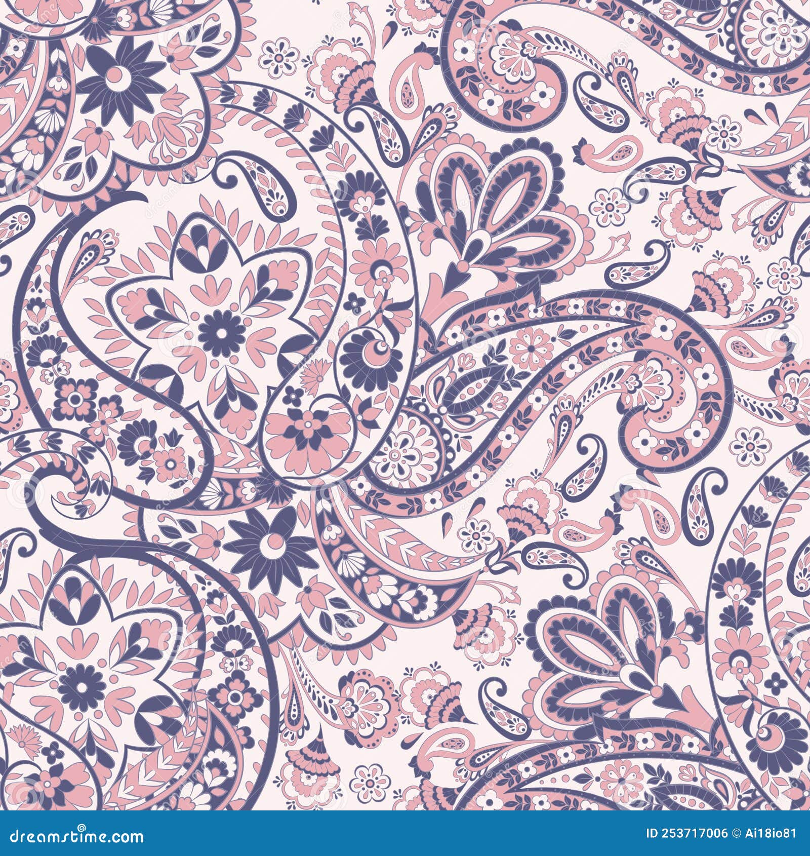 Paisley Floral Vector Illustration in Damask Style. Ethnic Background ...