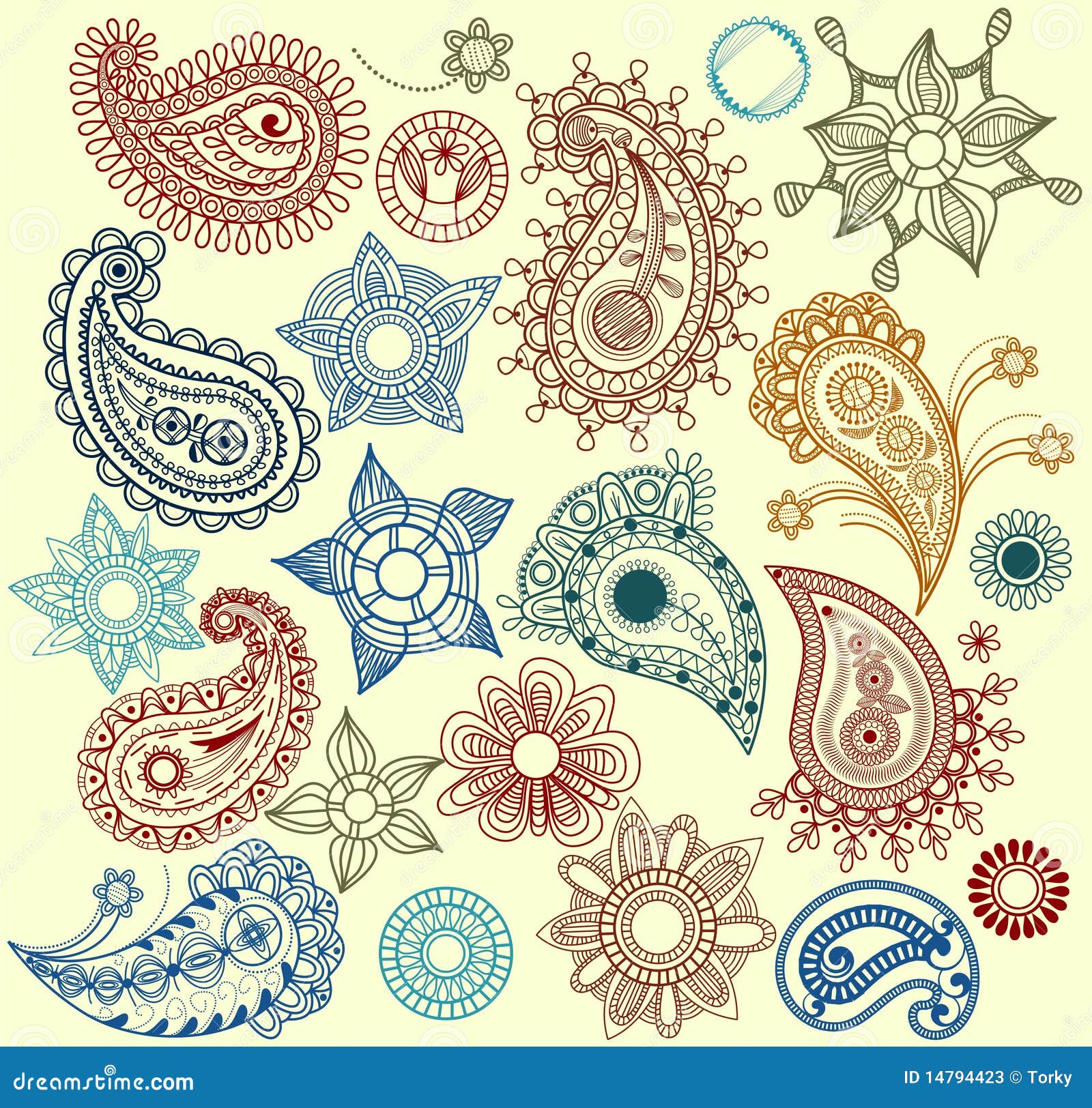 Paisley and flowers set stock vector. Illustration of foliage - 14794423