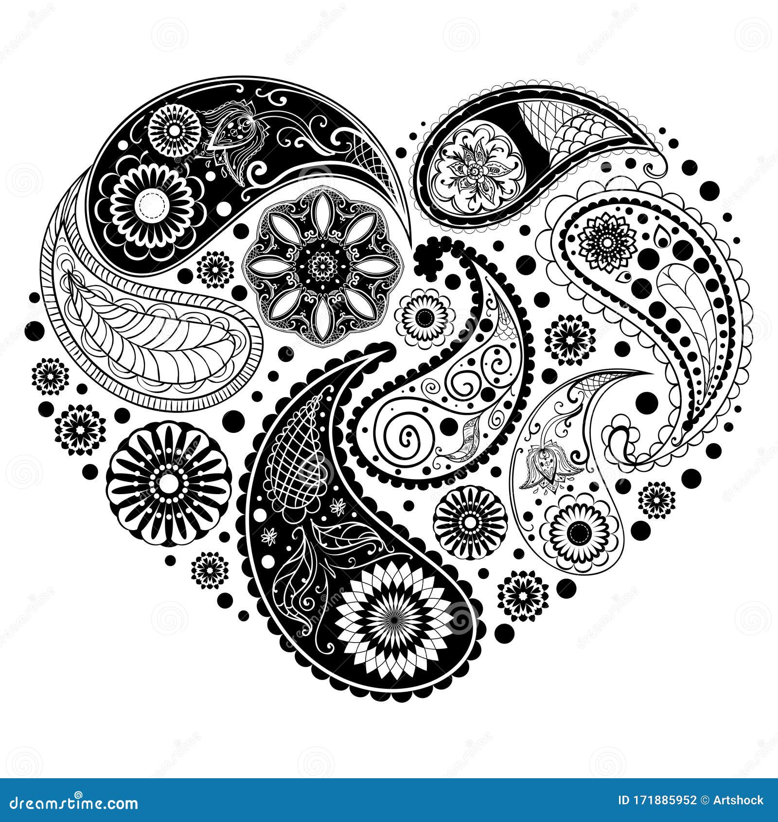 Paisley heart design stock vector. Illustration of creative - 171885952