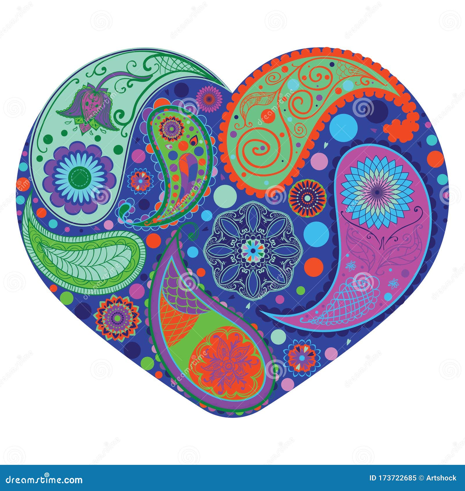 Paisley heart design stock vector. Illustration of doodle - 173722685