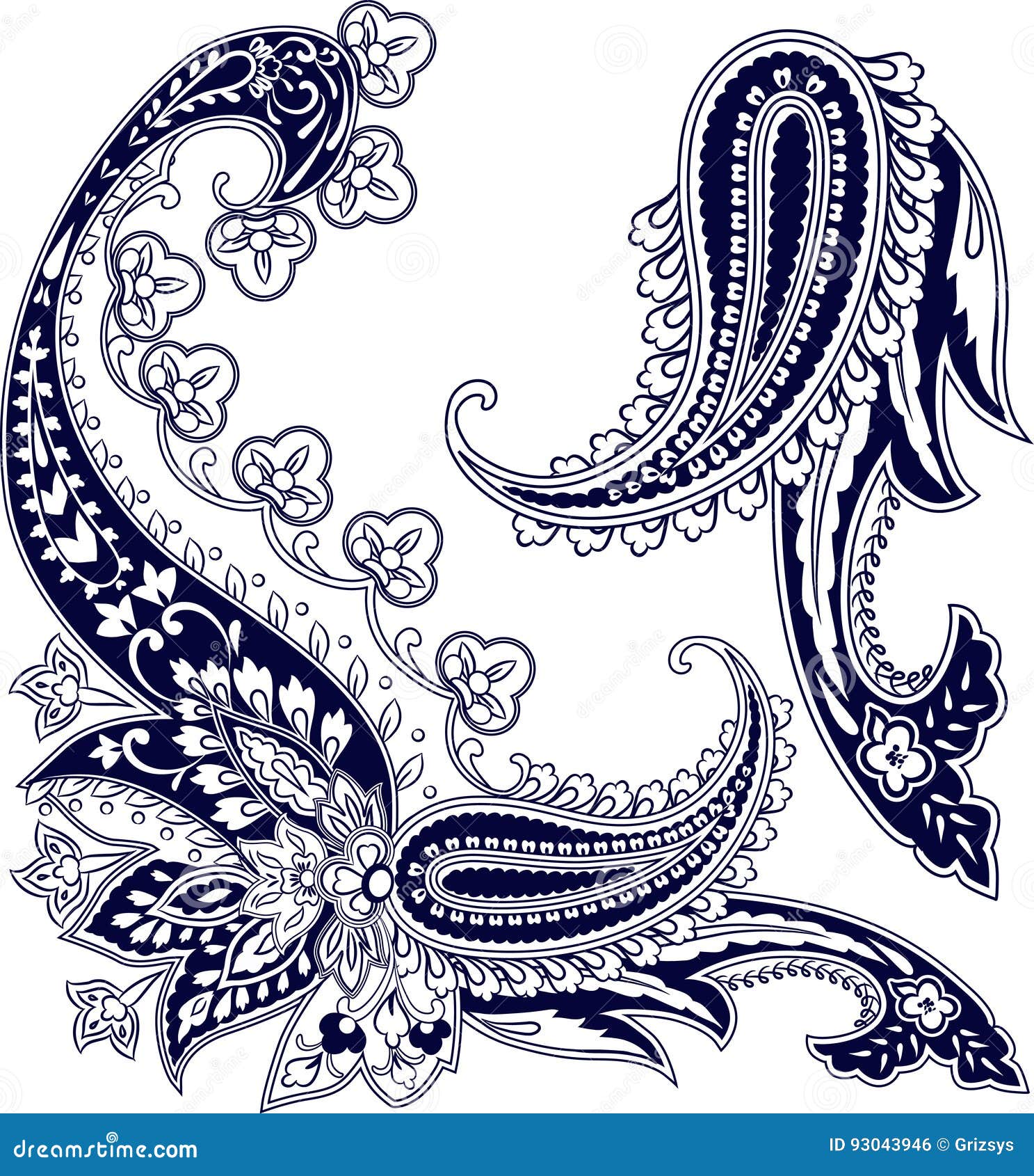 Paisley ornament elements stock vector. Illustration of batik - 93043946