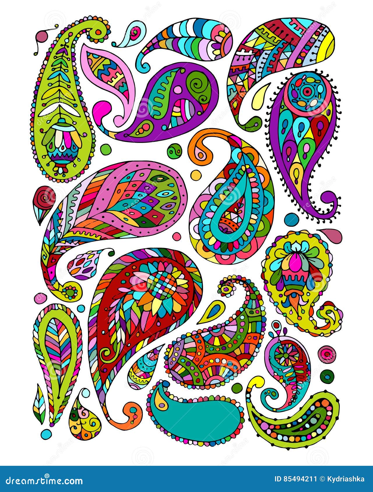 Paisley Ornament Set, Sketch for Your Design Stock Vector ...