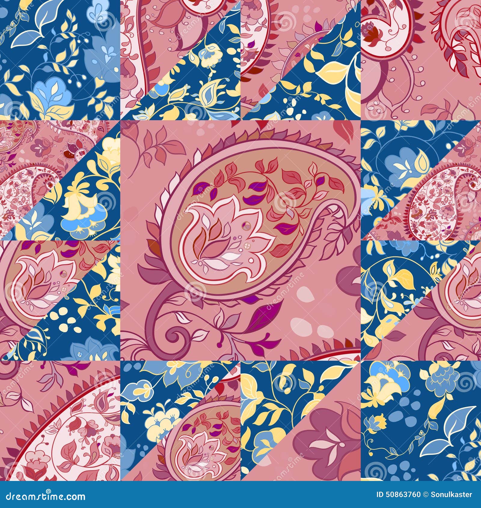 Paisley Patchwork Pattern with Flowers. Vintage Stock Vector ...
