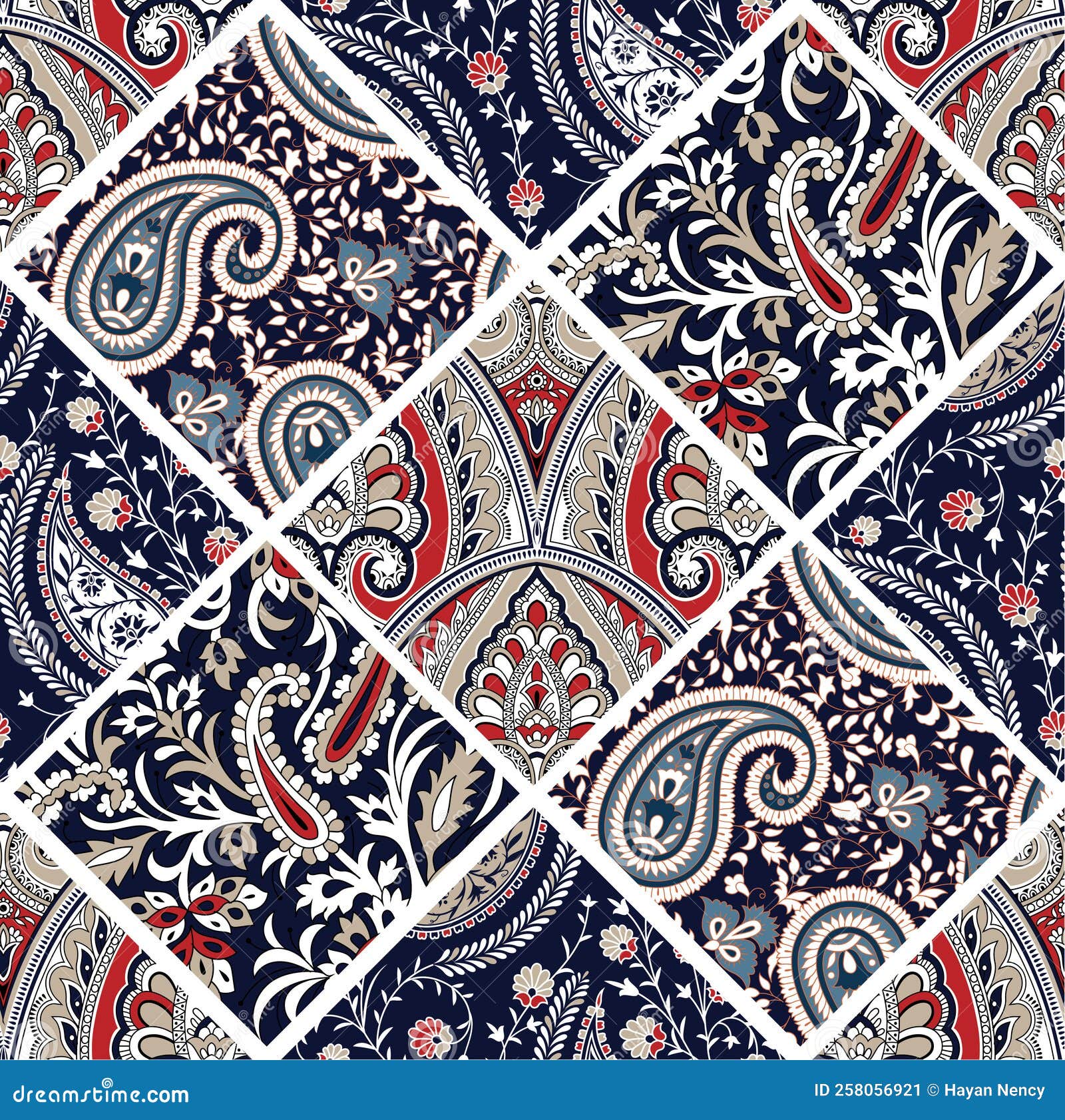 Paisley Patchwork Pattern on Navy Background Stock Vector ...