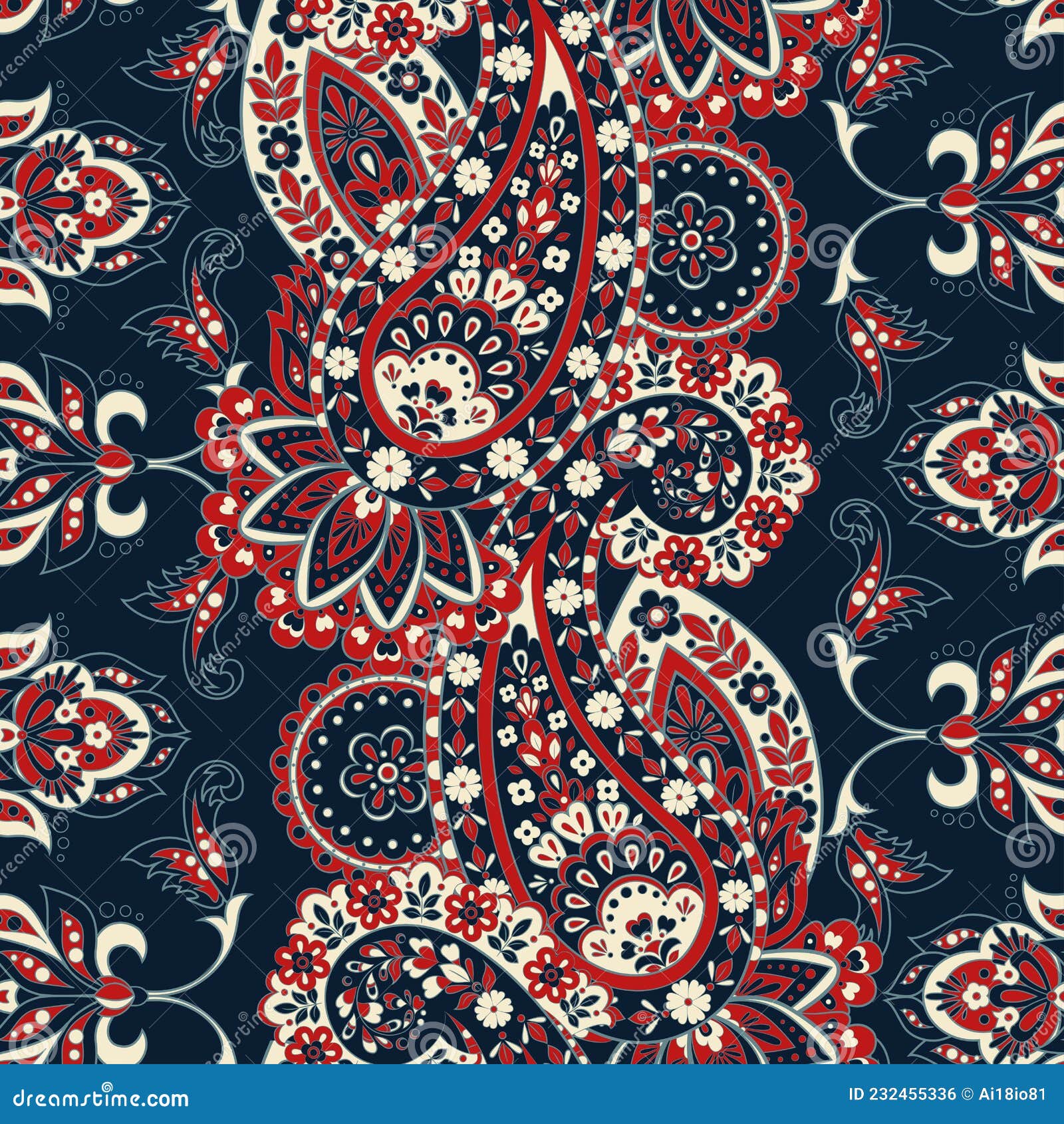 Paisley Seamless Floral Pattern Indian Vintage Background Stock