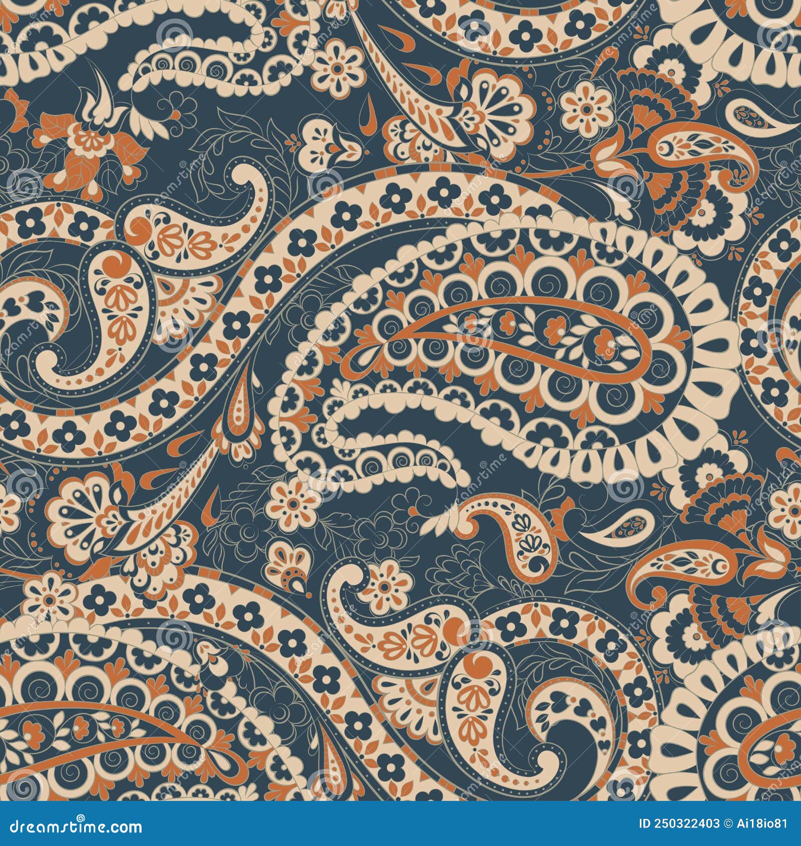 Paisley Seamless Floral Pattern. Vector Vintage Background. Stock ...