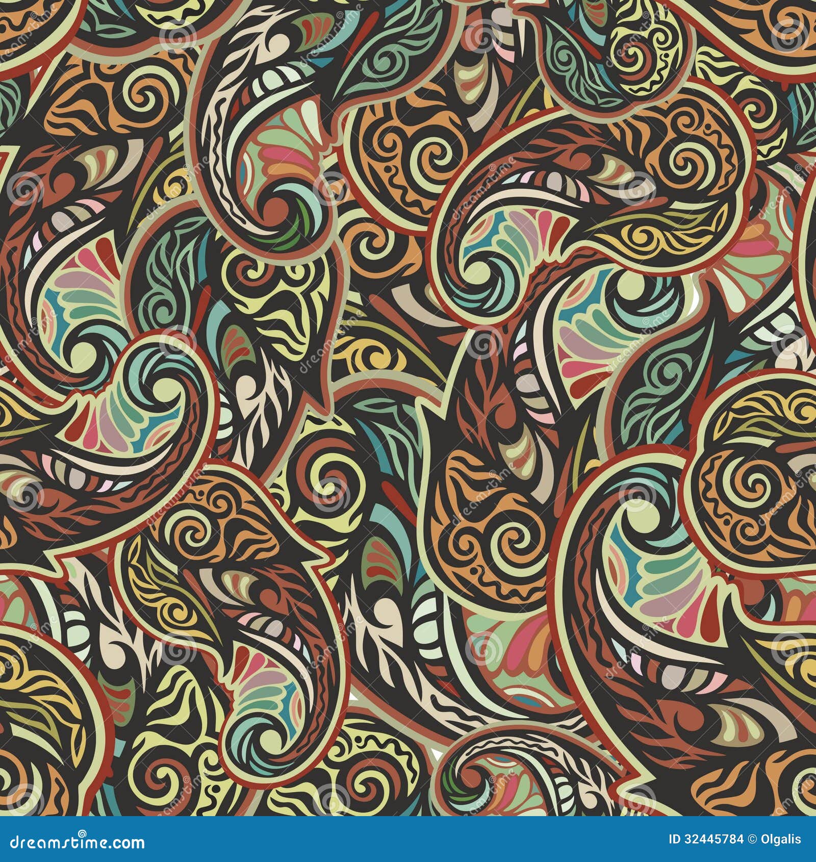 Paisley seamless pattern stock illustration. Illustration of doodle ...