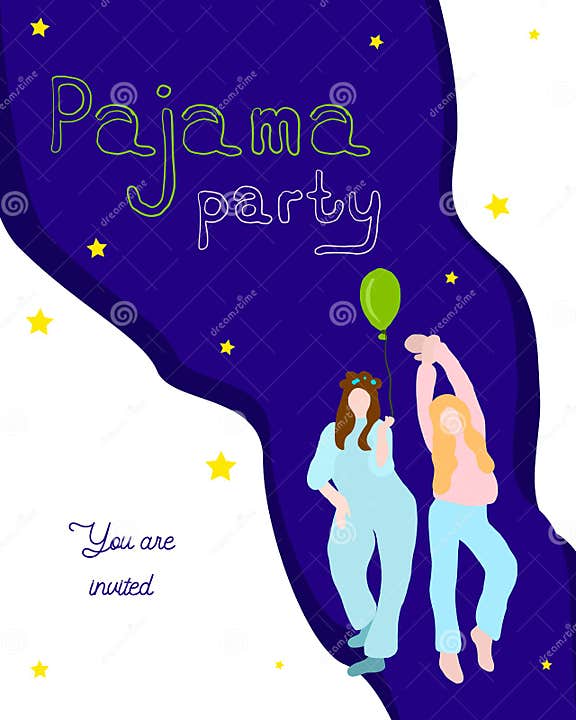 Pajama Party Invitation And Hand Drawn Text Stock Vector Illustration