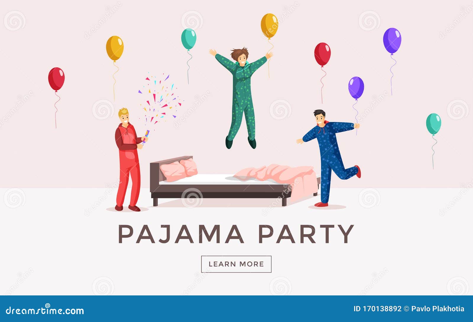 Pajama Party Web Banner Vector Template Overnight Stay Landing Page