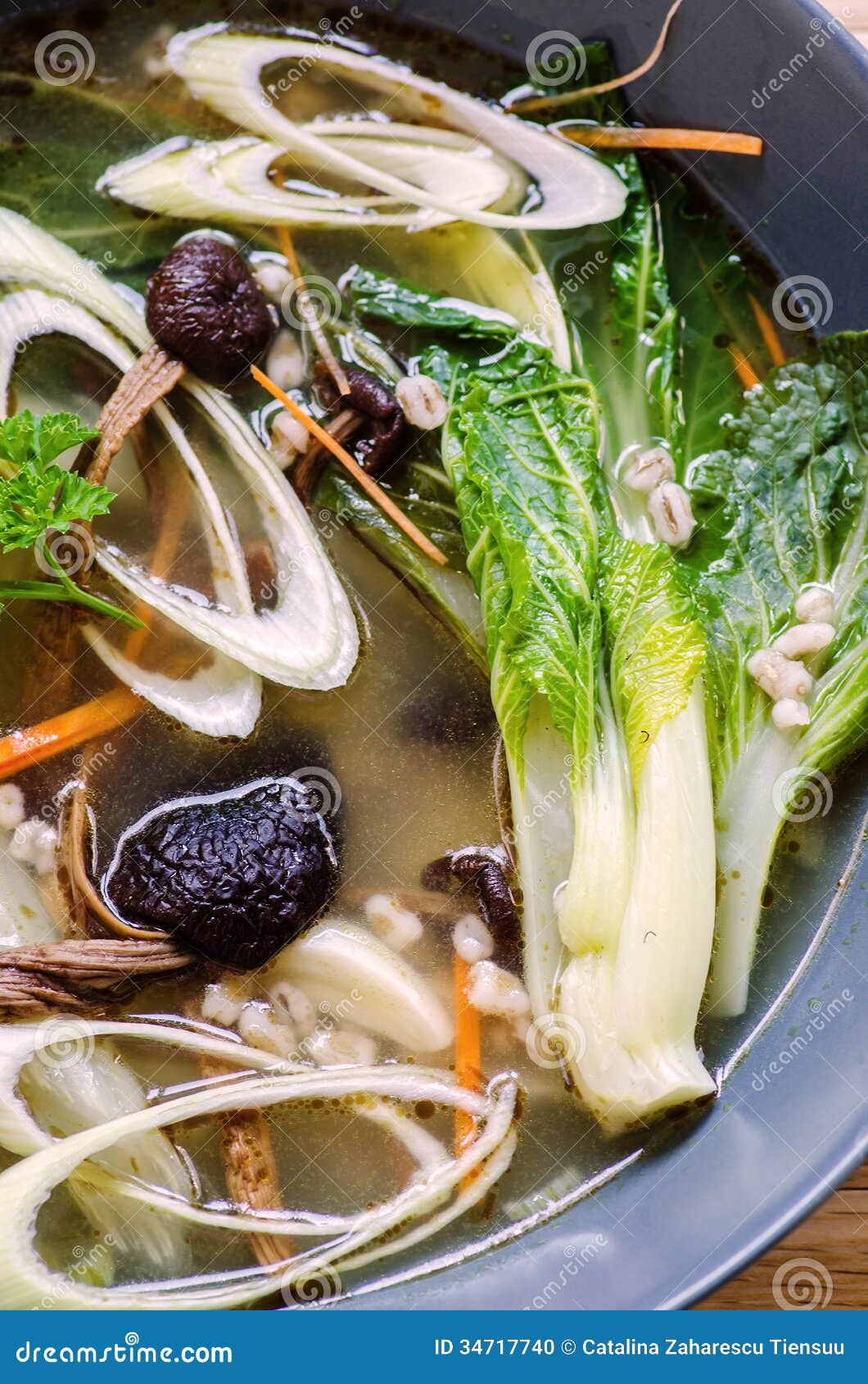 Pak Choy and Tea Tree Mushrooms Soup Stock Photo - Image of delicious ...