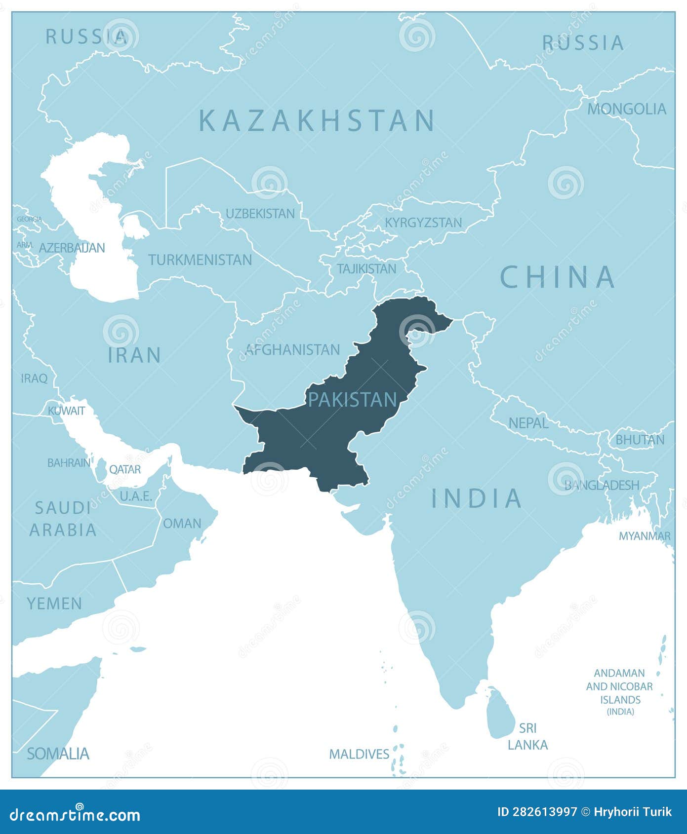 Pakistan - Blue Map with Neighboring Countries and Names Stock ...