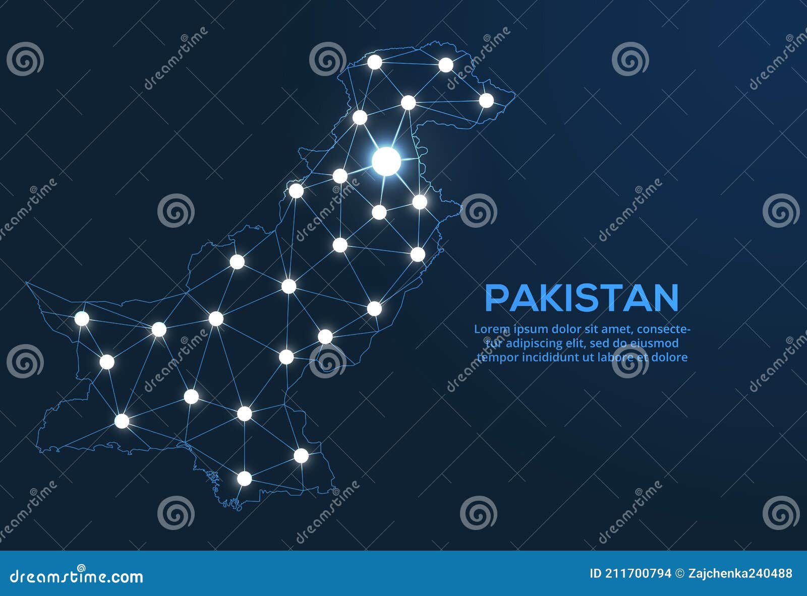 Pakistan Communication Network Map. Vector Low Poly Image of a Global ...