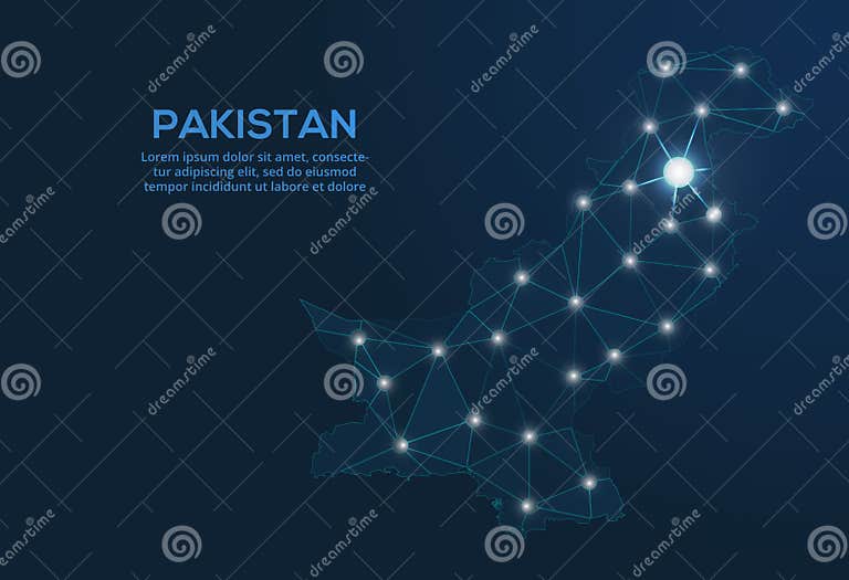 Pakistan Communication Network Map. Vector Low Poly Image of a Global ...