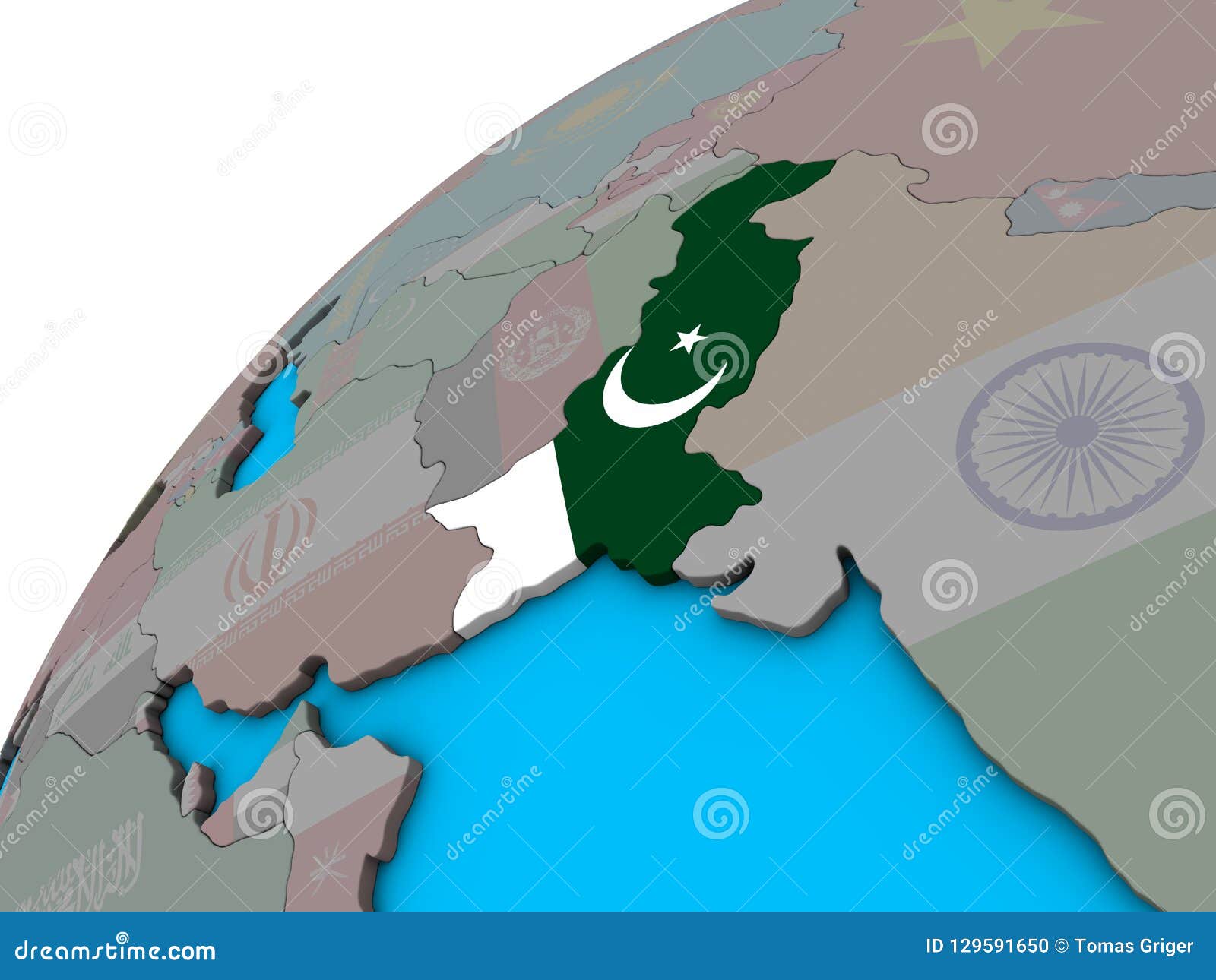 Pakistan with Flag on 3D Globe Stock Illustration - Illustration of ...